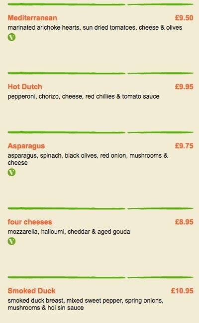 Menu at My Old Dutch desserts, London, 221 Kings Road