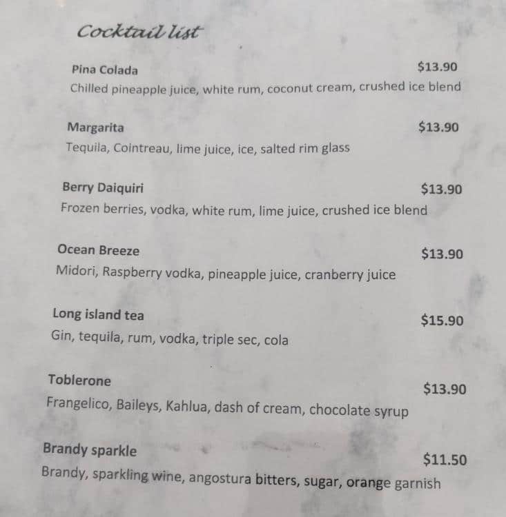 Menu at The Barracuda Restaurant and Bar, Auckland
