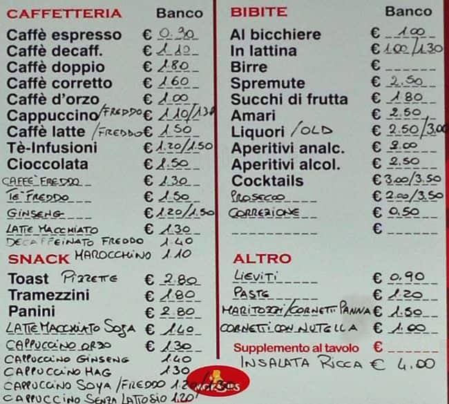 Menu da Caffè Dai Lilli pub & bar, Roma