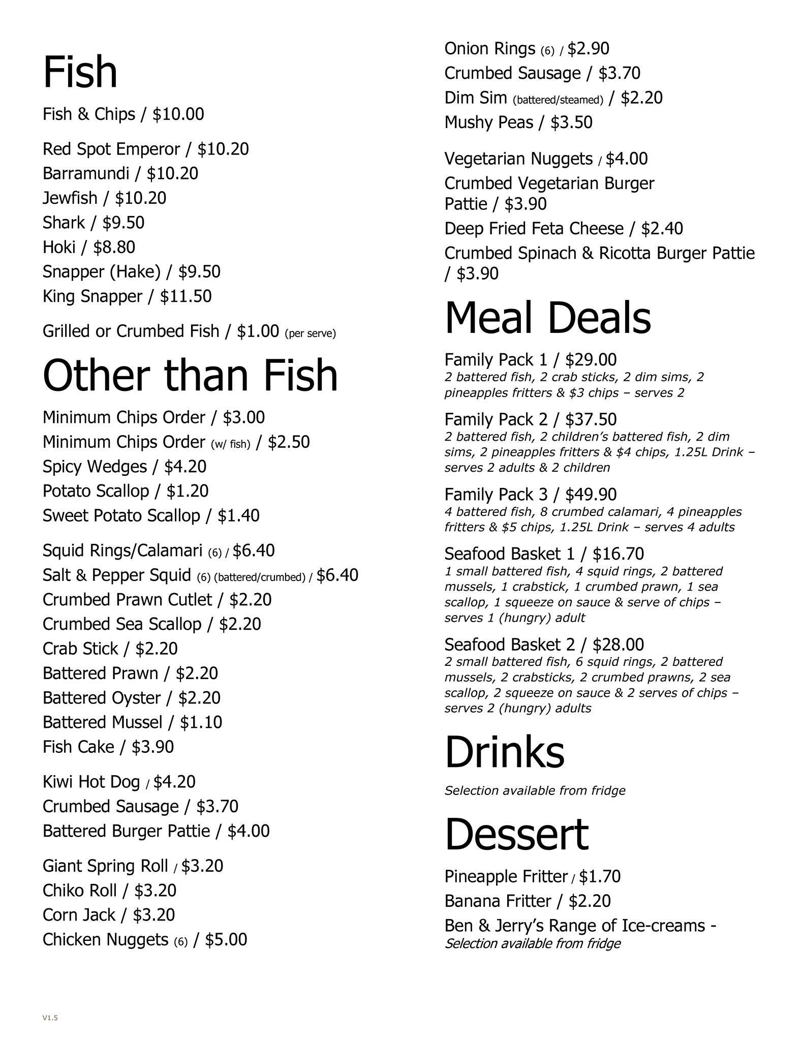 Menu at Santorini Fish and Chips - Mount Hawthorn fast food, Mount Hawthorn