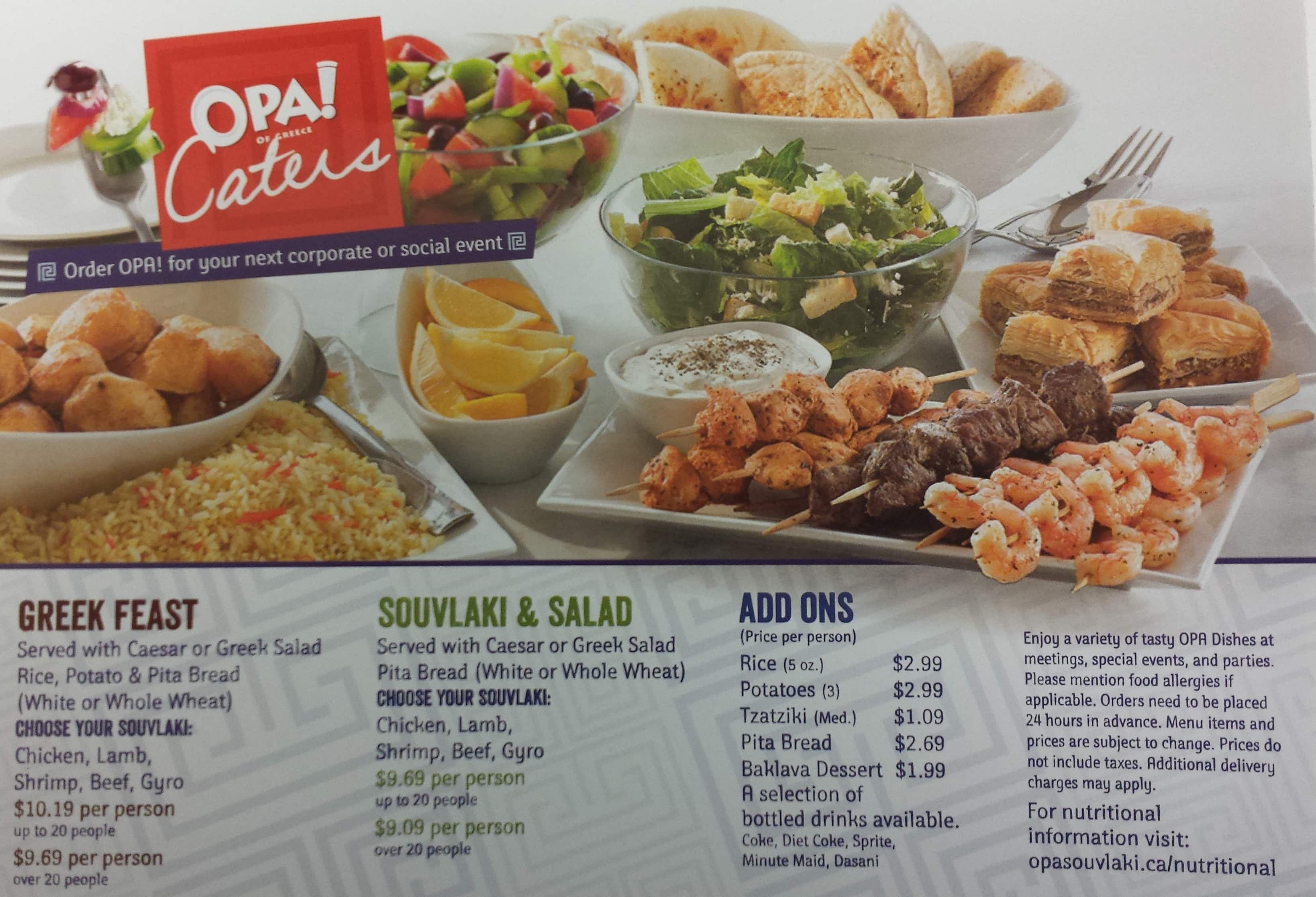 Menu at OPA! Of Greece Fifth Avenue Place. fast food, Calgary, 425 1 ...