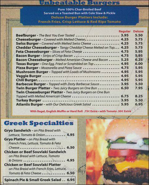 Menu at Atlantis Diner restaurant, New York City, Foster Ave
