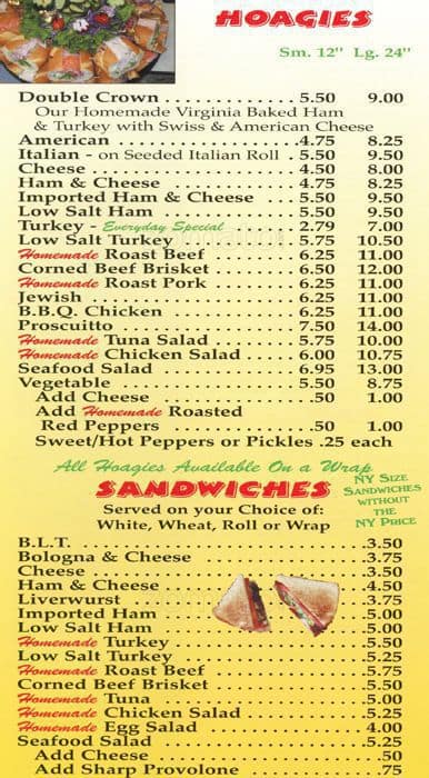 Menu at Crown Deli, Philadelphia, Morrell Ave