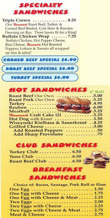Menu at Crown Deli restaurant, Philadelphia, Morrell Ave