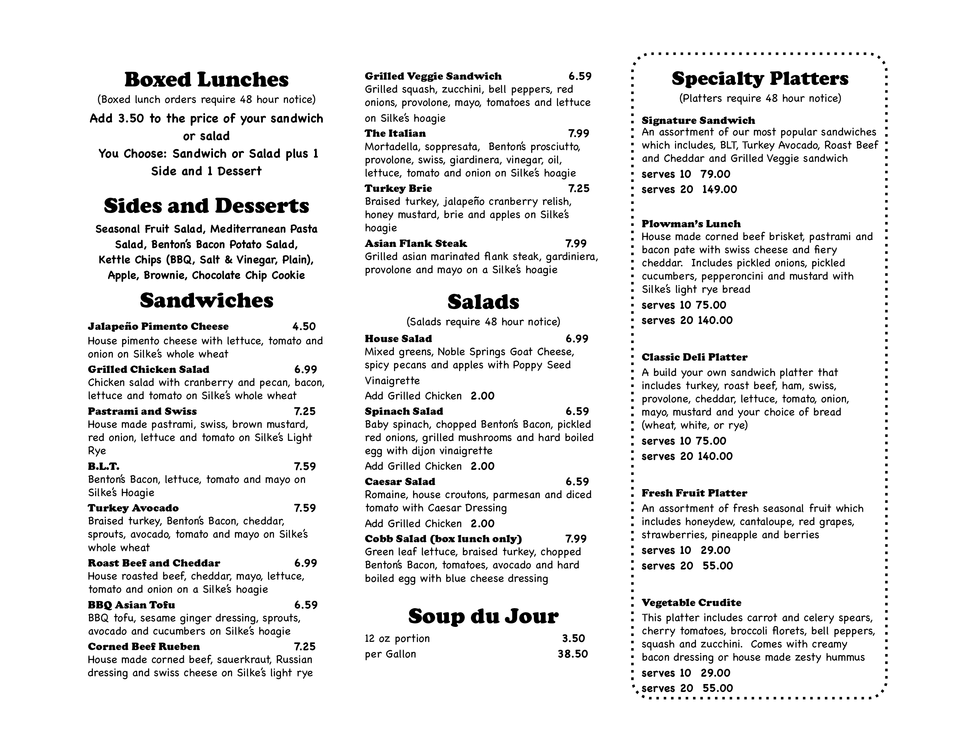Menu at Mitchell Delicatessen restaurant, Nashville