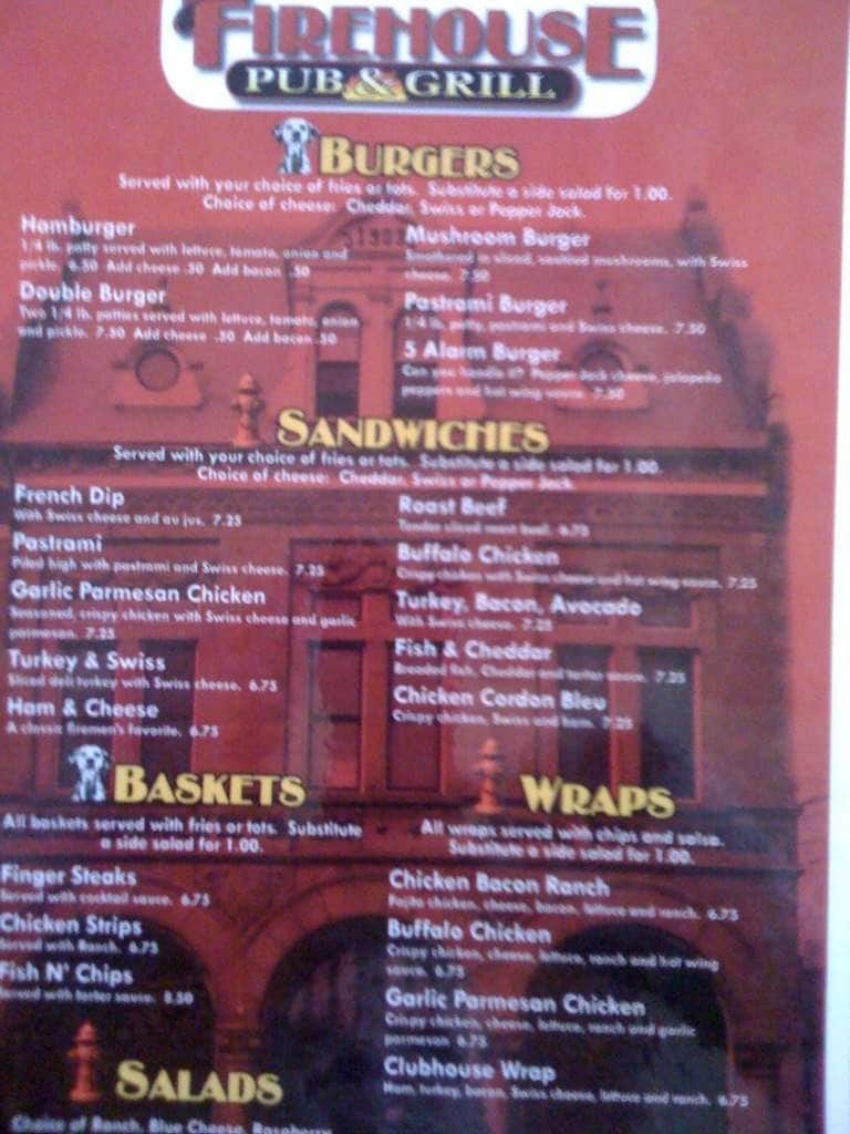Menu at Firehouse Pub & Grill, Meridian