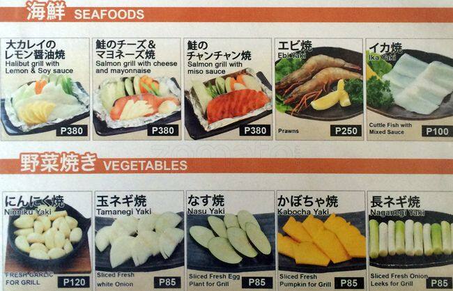 Menu at Sumibi Yakiniku Tajimaya restaurant, Lapu-Lapu City
