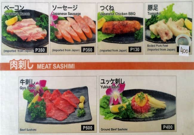 Carta del restaurante Sumibi Yakiniku Tajimaya, Lapulapu