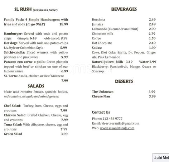 sazon latino menu