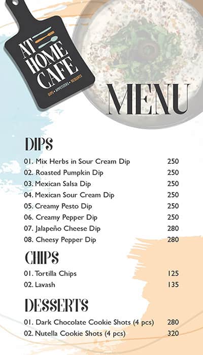 Menu of At Home Cafe, Matunga East, Mumbai