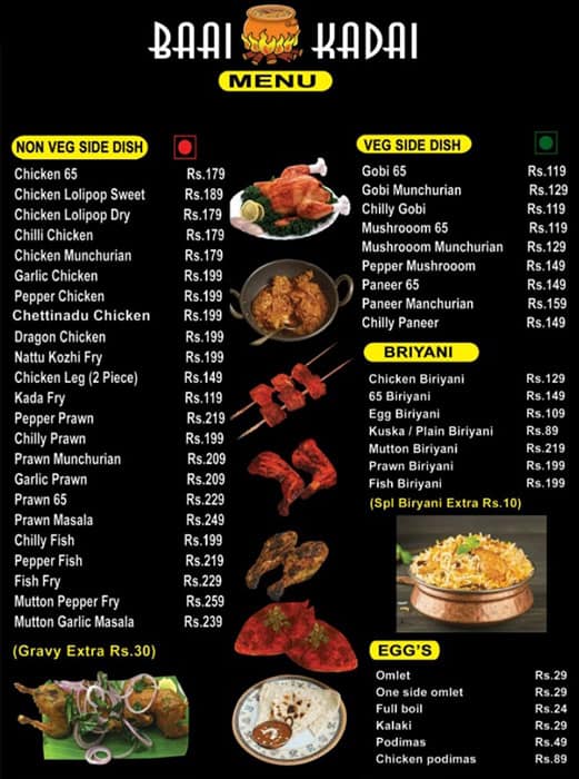 Menu of Baai Kadai, Porur, Chennai