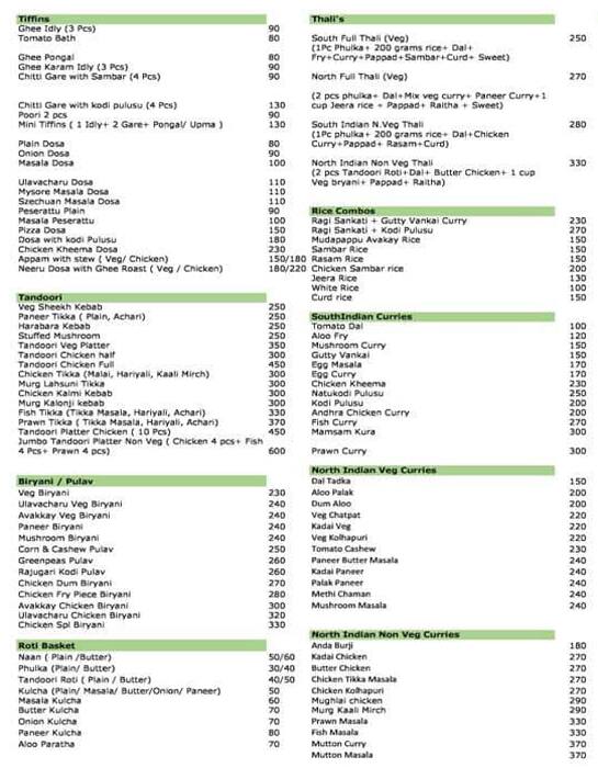 Menu at Masala Hut, Vijayawada