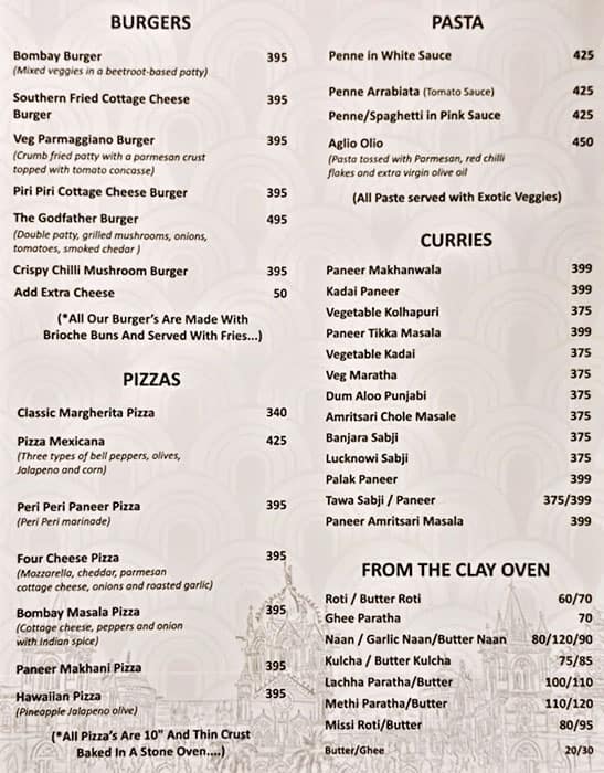 Menu of Veeda - The Vegetarian Life, Marine Lines, Mumbai