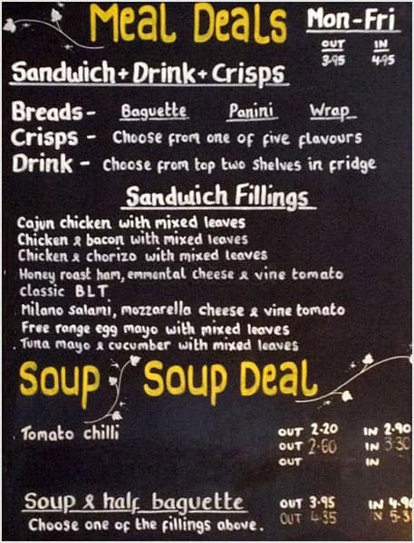 Menu at Papii cafe, Edinburgh