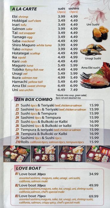 Menu at Hanabi Sushi restaurant, Markham, Hwy 7 unit 28