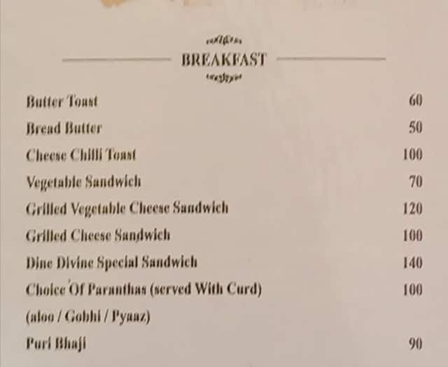Menu of Dine Divine Restaurant, Mansarovar, Jaipur