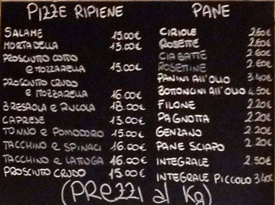 Menu at La Renella pizzeria, Rome, Via del Moro