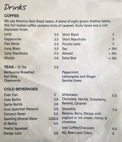 Menu at Red Sea fast food, Fitzroy