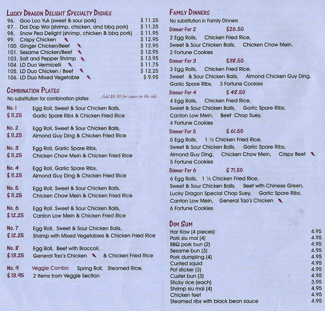 Menu at Lucky Dragon Delight restaurant, Ottawa, 854 March Rd