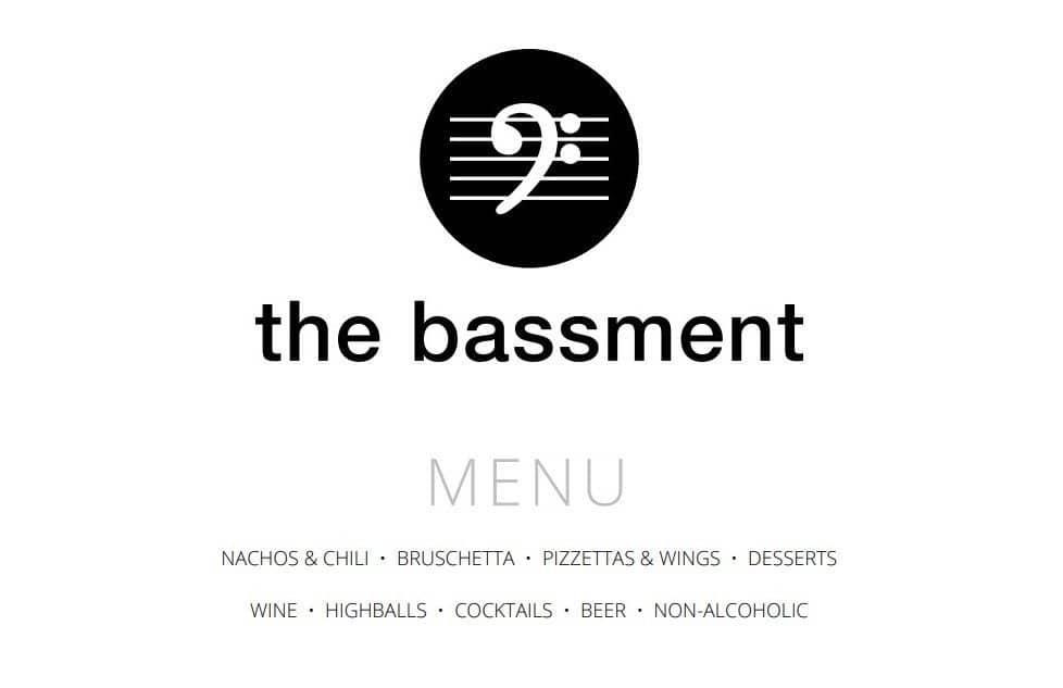Menu at The Bassment, Saskatoon