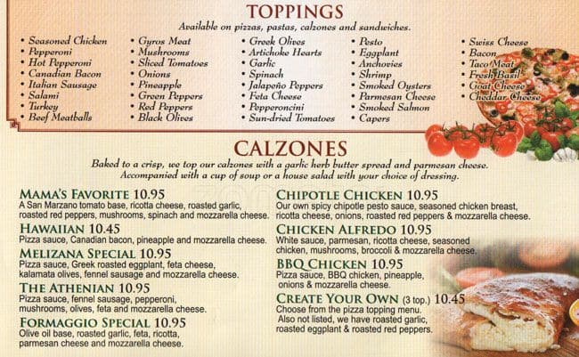 Menu at Olympia Pizza & Pasta pizzeria, Seattle