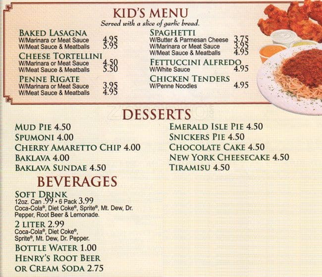 Menu at Olympia Pizza & Pasta pizzeria, Seattle