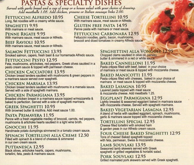 Menu at Olympia Pizza & Pasta pizzeria, Seattle