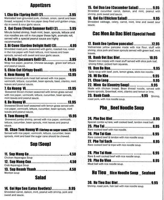 Menu at Ben Thanh restaurant, Matthews, Windsor Square Dr