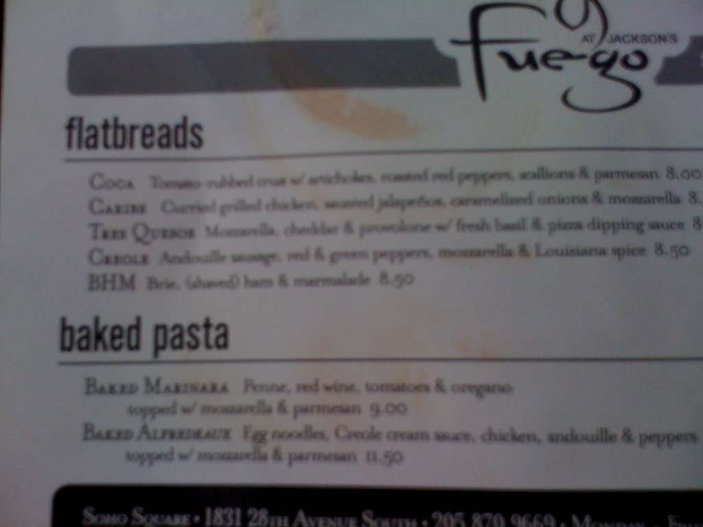 Menu at Jackson's Bar & Bistro, Homewood