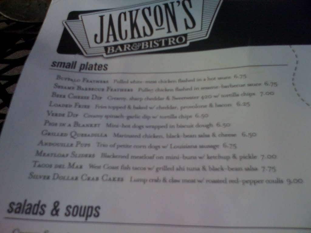 Menu at Jackson's Bar & Bistro, Homewood