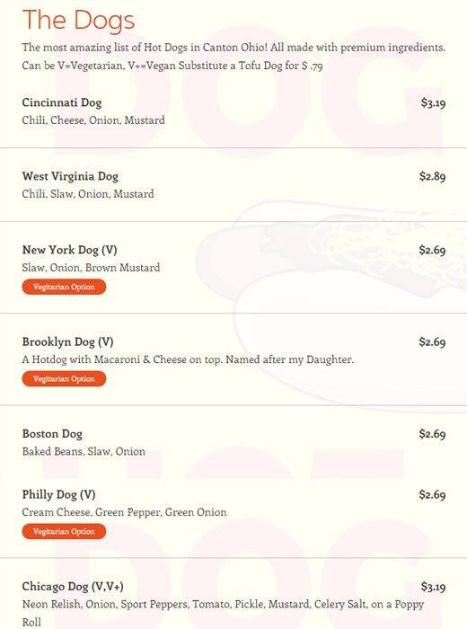 Menu at Dog Daze Gourmet Hot Dogs restaurant, Canton