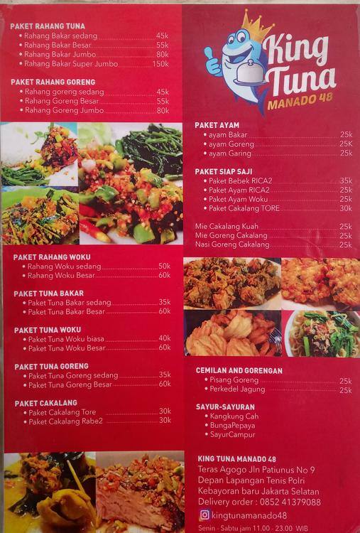 Menu at King Tuna restaurant, Jakarta