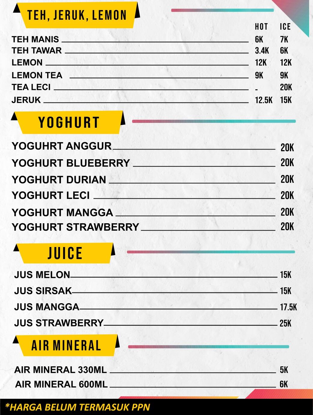 Menu at Boos Pjee restaurant, Bandung