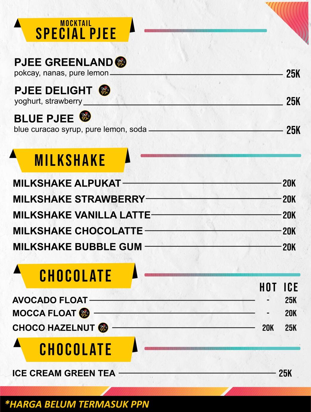 Menu at Boos Pjee restaurant, Bandung