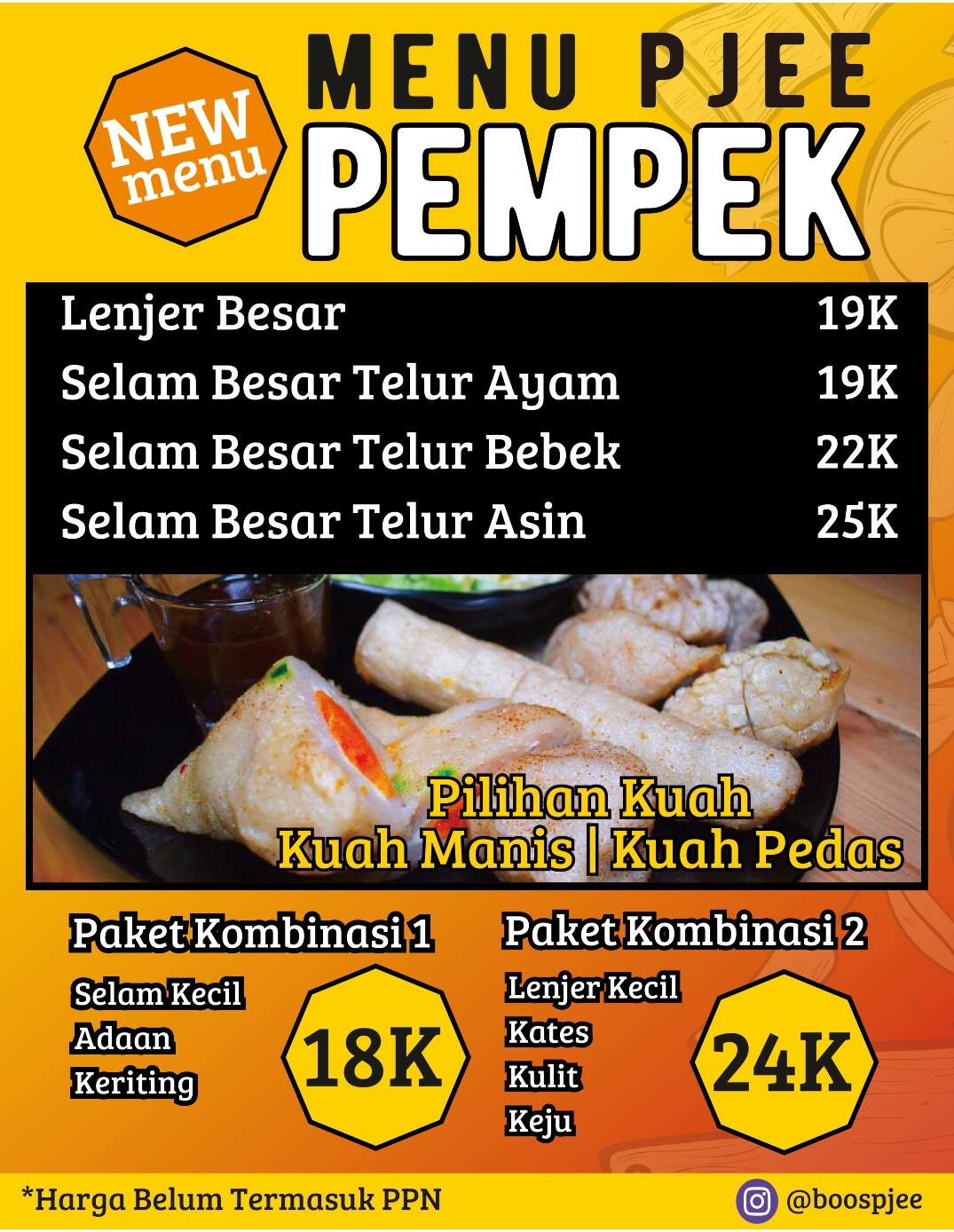 Menu at Boos Pjee restaurant, Bandung