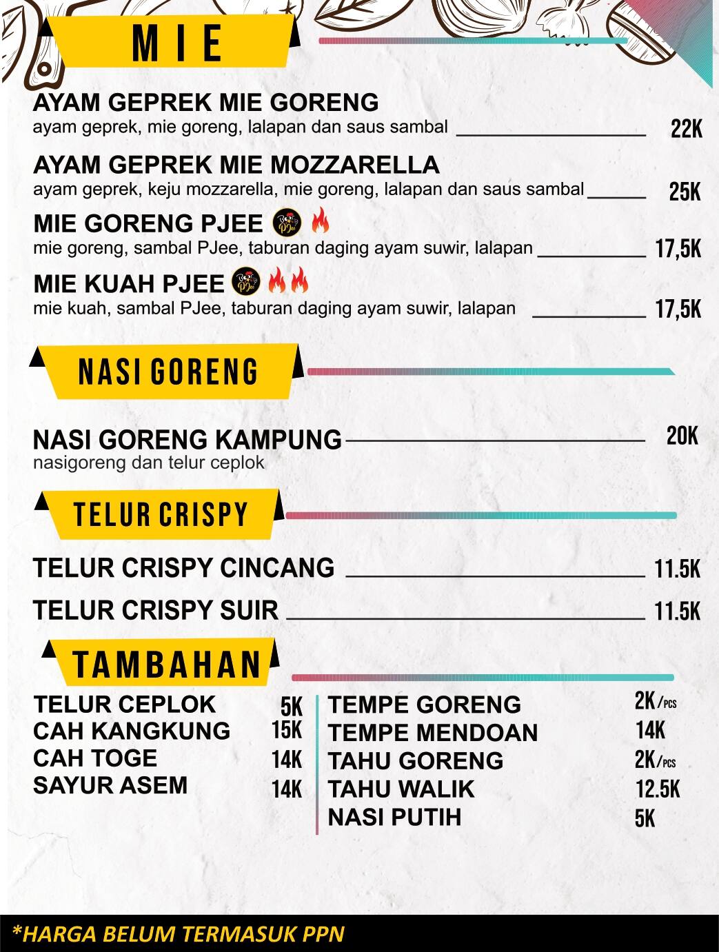 Menu at Boos Pjee restaurant, Bandung