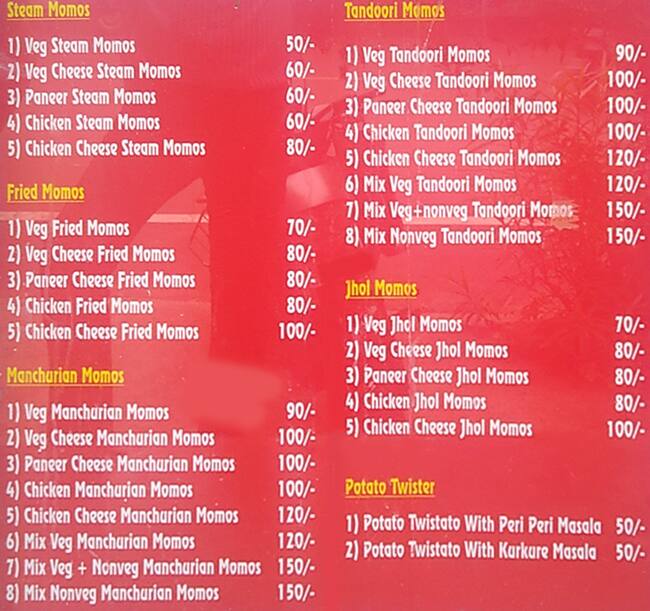 Menu of Kathmandu Special Momos, HSR, Bangalore