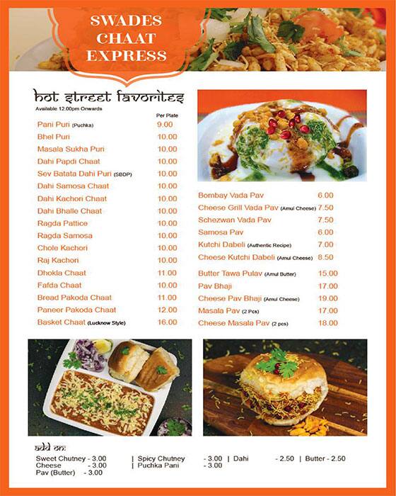 Menu at Swades Vegetarian cafe, Dubai