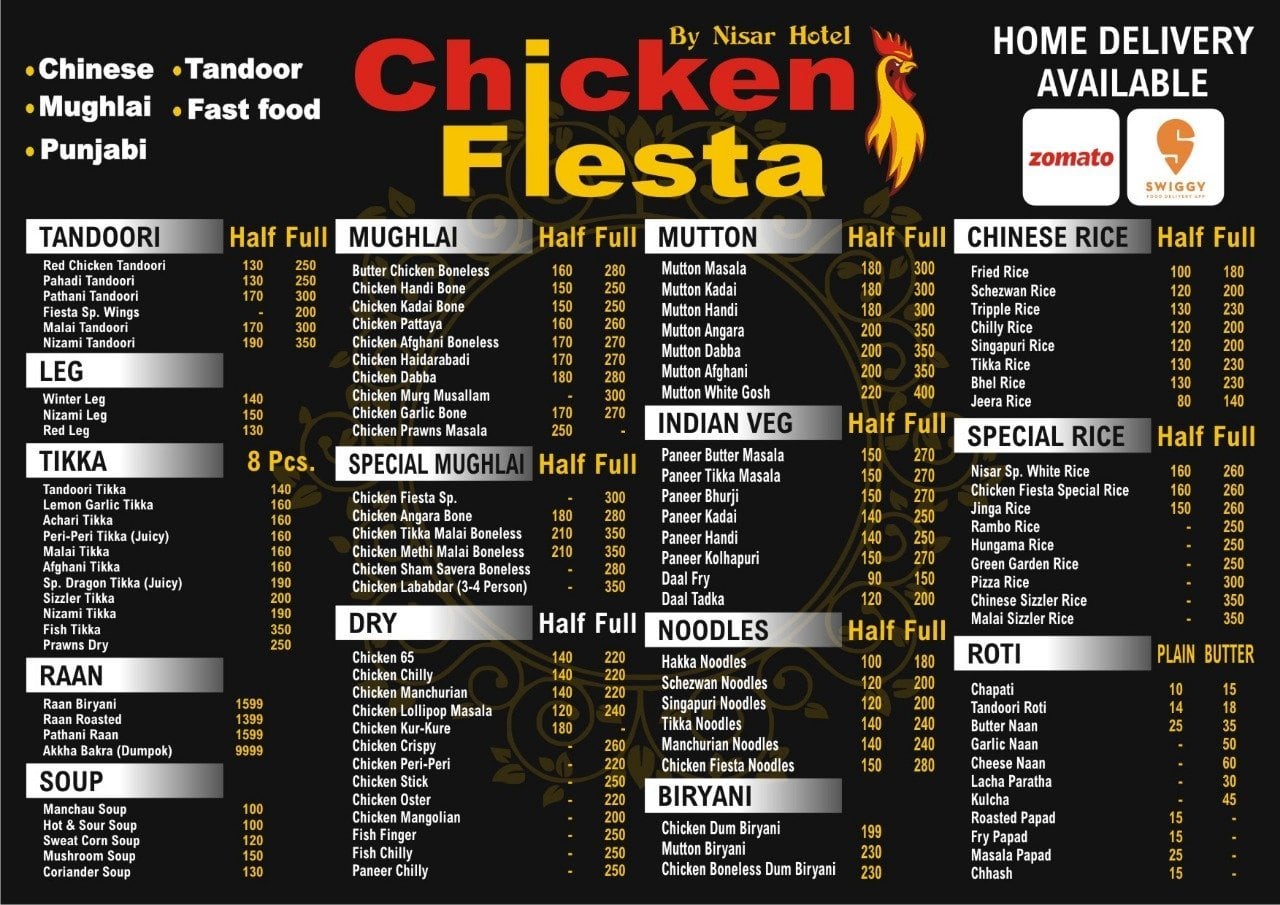 Menu of Chicken Fiesta, Vasna, Ahmedabad