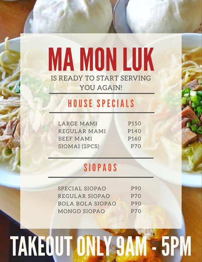 Carta del restaurante Ma Mon Luk, Ciudad Quezon, Banawe Street