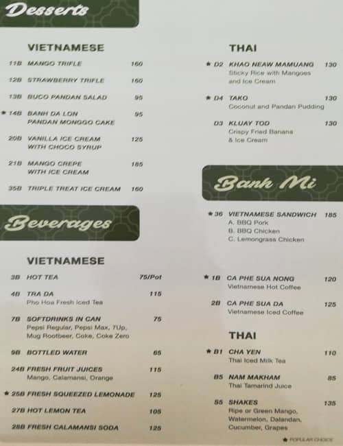 Menu at Pho Hoa - BGC Uptown Mall restaurant, Taguig, 9th Ave
