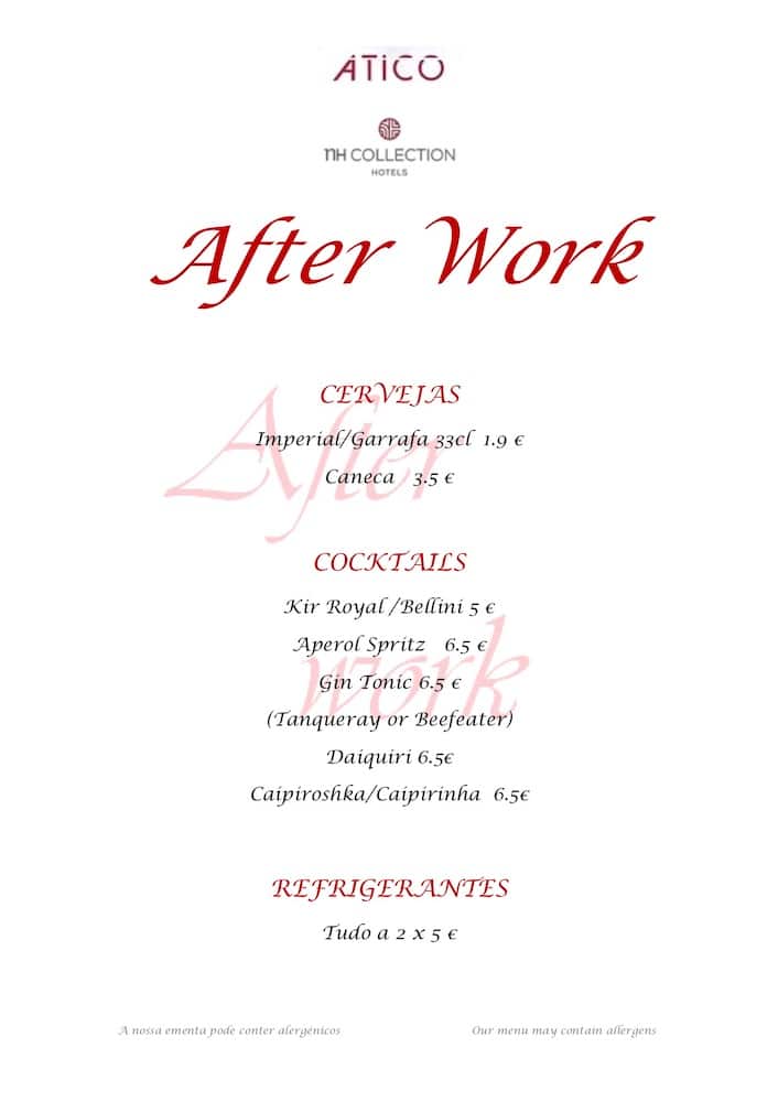 Menu at Ático Sky Bar - NH Collection Liberdade, Lisbon