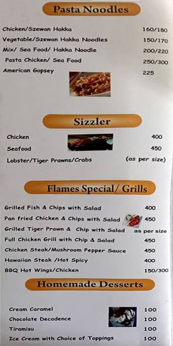 Menu at Flames Restaurant, Chandor, Igorgebhat