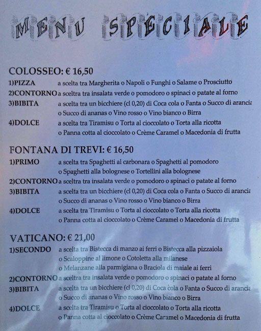 Menu da Ristorante Antica Roma, Roma, Via Palestro 65