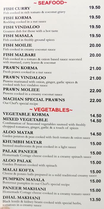 Menu at Machan Indian Restaurant, Eltham, 2&3/953 Main Rd