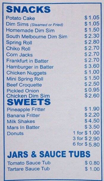 Menu at Flakey Jake's restaurant, Ashwood