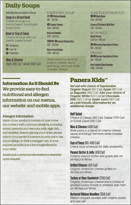 Menu at Panera Bread cafe, Deptford Township, Clements Bridge Rd