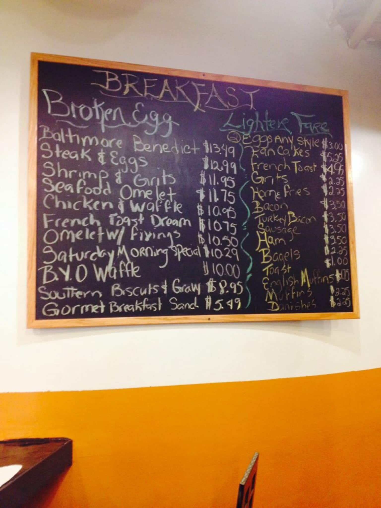 Menu at Saturday Morning Cafe, Baltimore