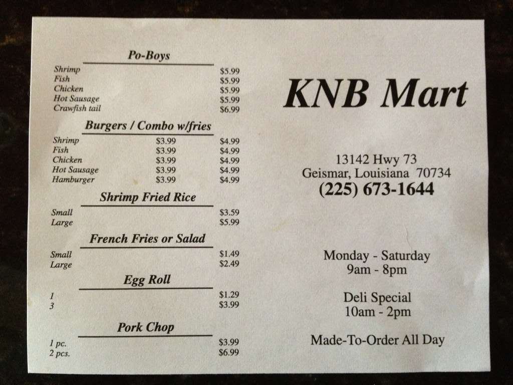 KNB Mart Menu, Menu for KNB Mart, Gonzales, Baton Rouge - Urbanspoon/Zomato