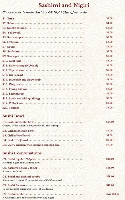 Menu at Sushi Win restaurant, Evergreen